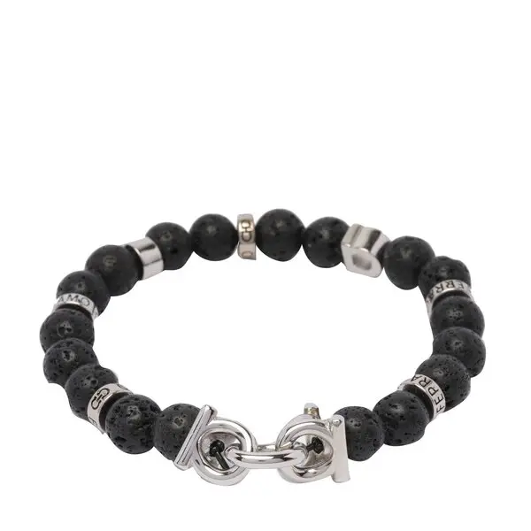 FERRAGAMO Lava Stone Beaded Bracelet With Logo