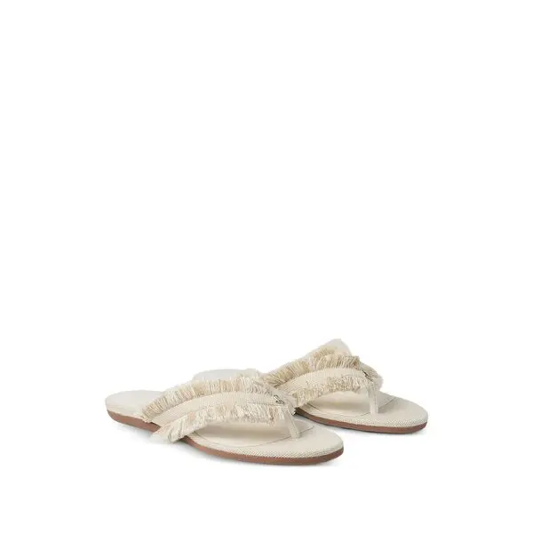 JIMMY CHOO Riviera Blue Frayed Canvas Mule Sandal - Cream