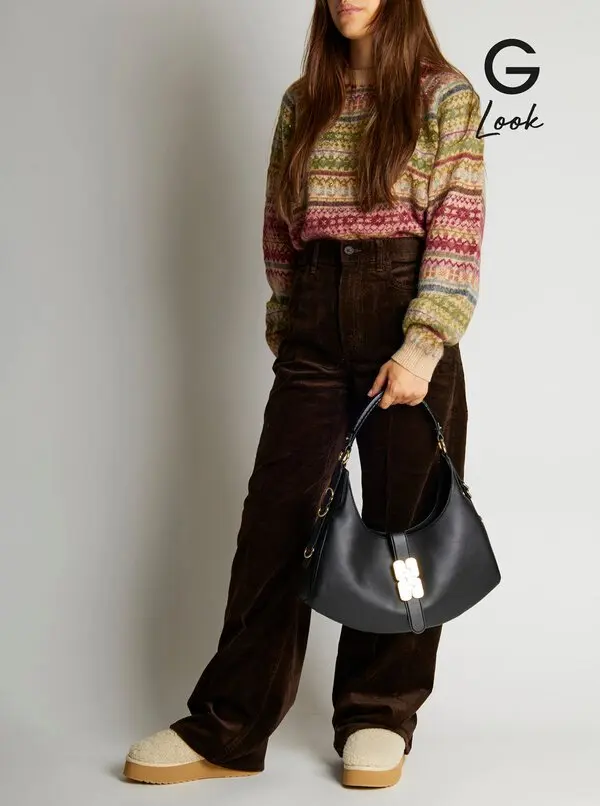 GANNI Small Black Leather Shoulder Bag With Adjustable Handle And Logo Plaque - Multicolor