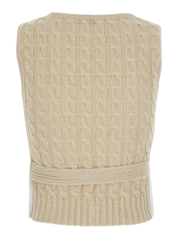 Max Mara Linen Vest With Cable Knit Back And Belt Detail - Multicolor