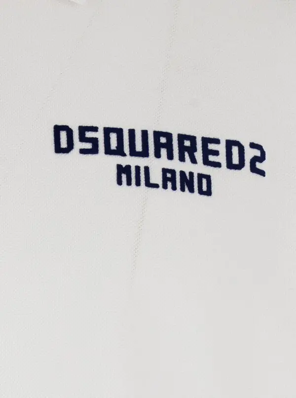 Dsquared2 White Polo Shirt With Classic Collar And Logo Lettering On The Front In Cotton