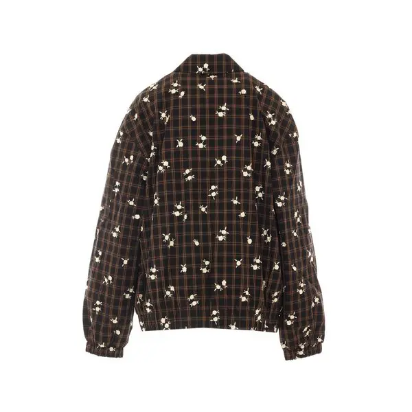 GANNI Printed Check Bomber Jacket - Brown