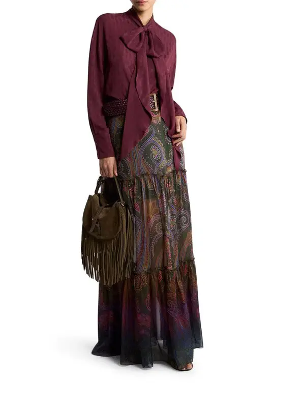 Etro Long Silk Skirt With Placement Paisley Print - Green