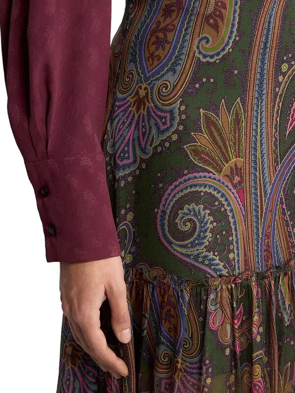 Etro Long Silk Skirt With Placement Paisley Print - Green
