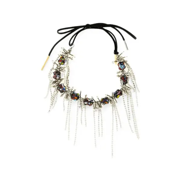 Dries Van Noten Beaded Crystal Fringe Necklace - Silver