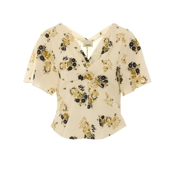 Isabel Marant Étoile Floral Print Silk V-neck Short-sleeve Top - White