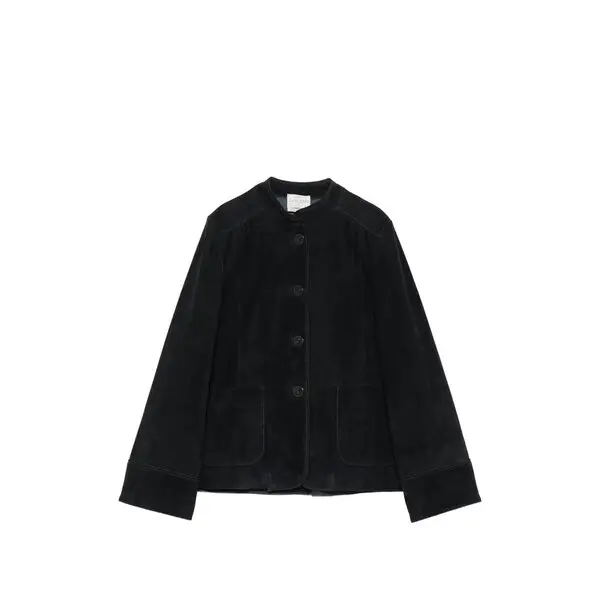 FORTE_FORTE Suede Mandarin Collar Jacket - Black