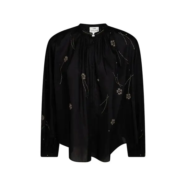 FORTE_FORTE Embellished Floral Embroidered Blouse - Black