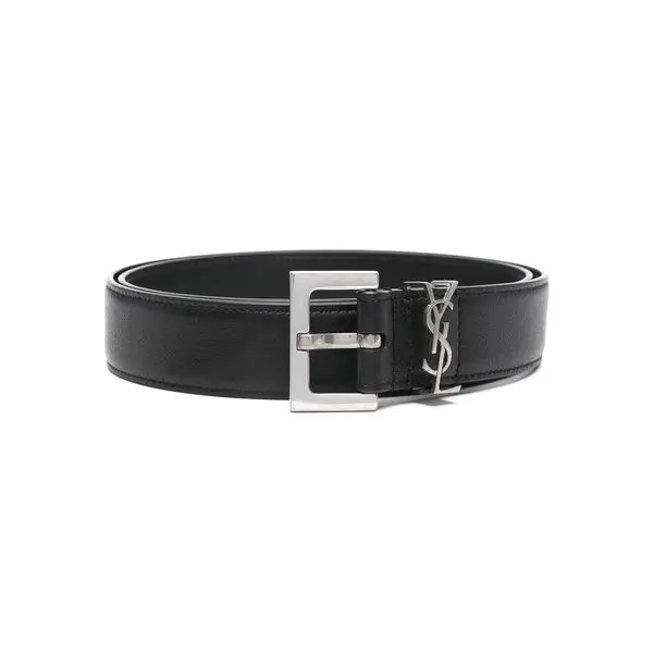 Saint Laurent Calf Leather Belt With Cassandre Logo Plaque - Black