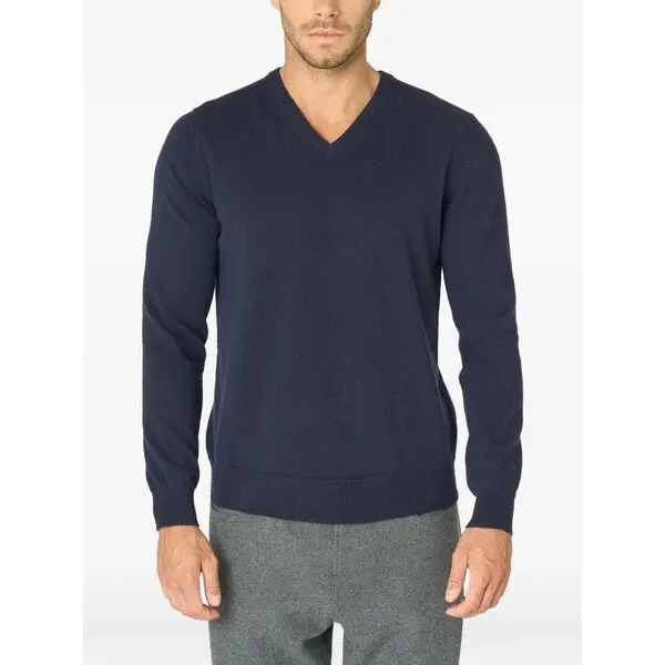 Malo Navy V-neck Cashmere Sweater - Blue