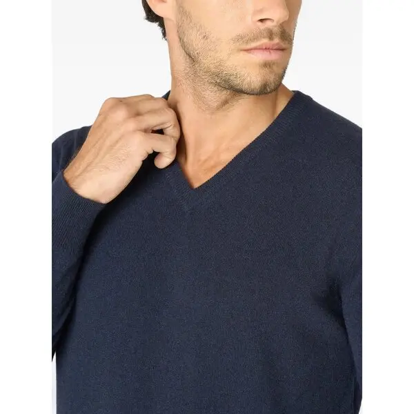 Malo Navy V-neck Cashmere Sweater - Blue