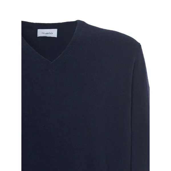 Malo Navy V-neck Cashmere Sweater - Blue