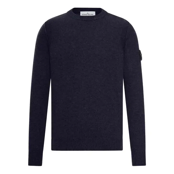 Stone Island Navy Ribbed Wool Blend Jumper - Blue