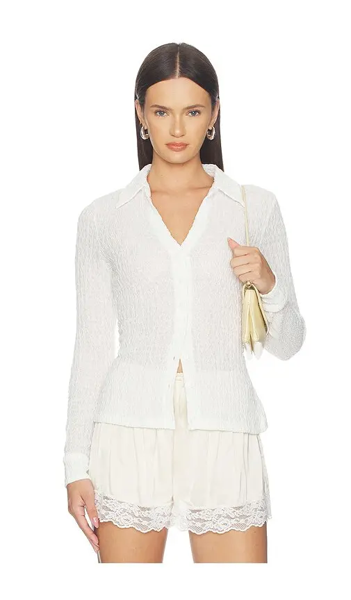 Sanctuary Juno Textured Button Front Top In White