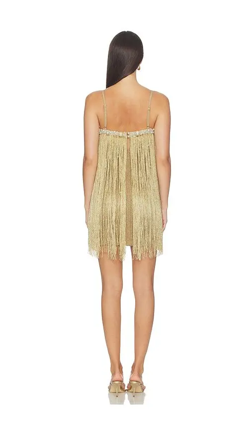 PatBO Aurea Crochet Mini Dress In Metallic