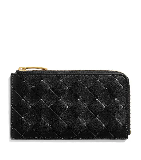 Bottega Veneta Leather Intrecciato L-zip Card Holder - Gold