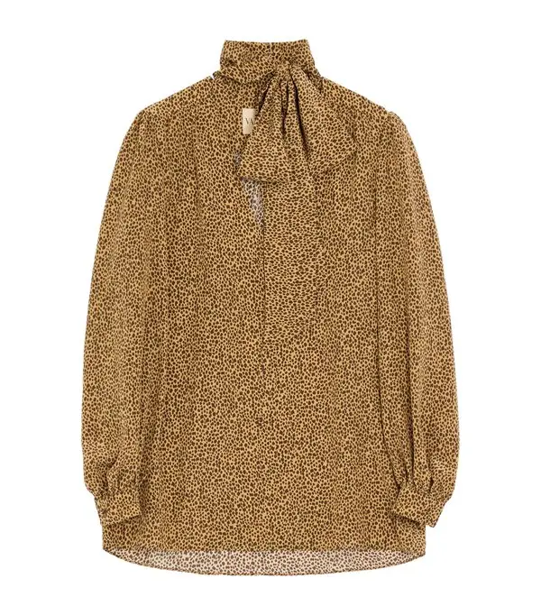 Valentino Garavani Silk Cheetah-print Shirt With Bow Detail