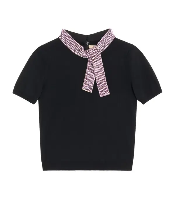Valentino Garavani Virgin Wool Embellished Neck Sweater - Black