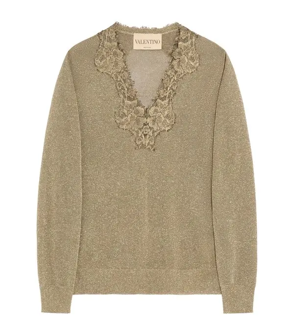 Valentino Garavani Lace-trim V-neck Sweater