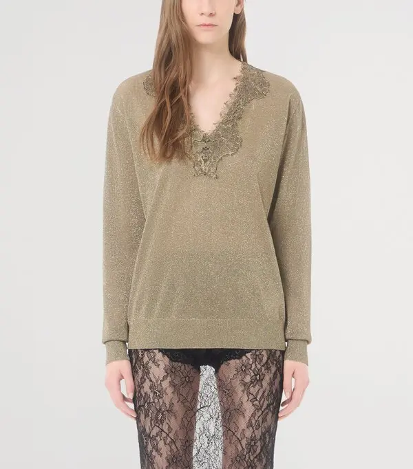 Valentino Garavani Lace-trim V-neck Sweater