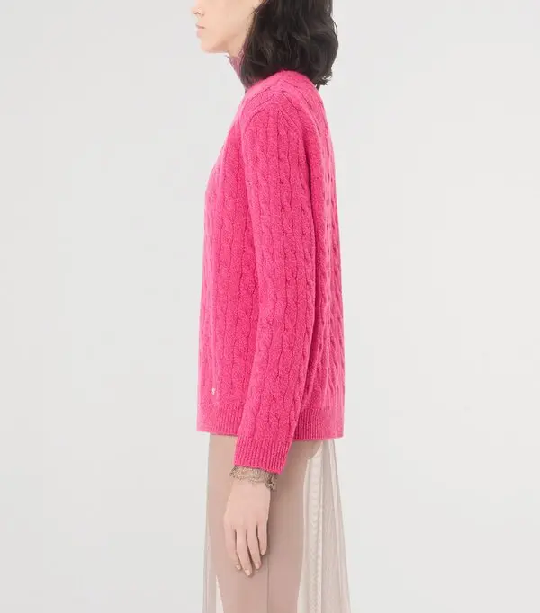 Valentino Garavani Virgin Wool Cable-knit Sweater With Moniker Detail - Pink