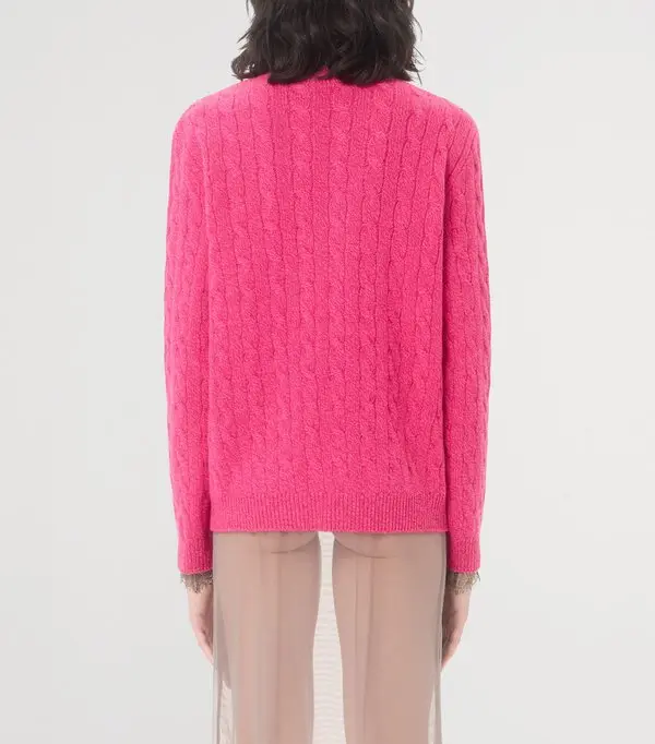 Valentino Garavani Virgin Wool Cable-knit Sweater With Moniker Detail - Pink