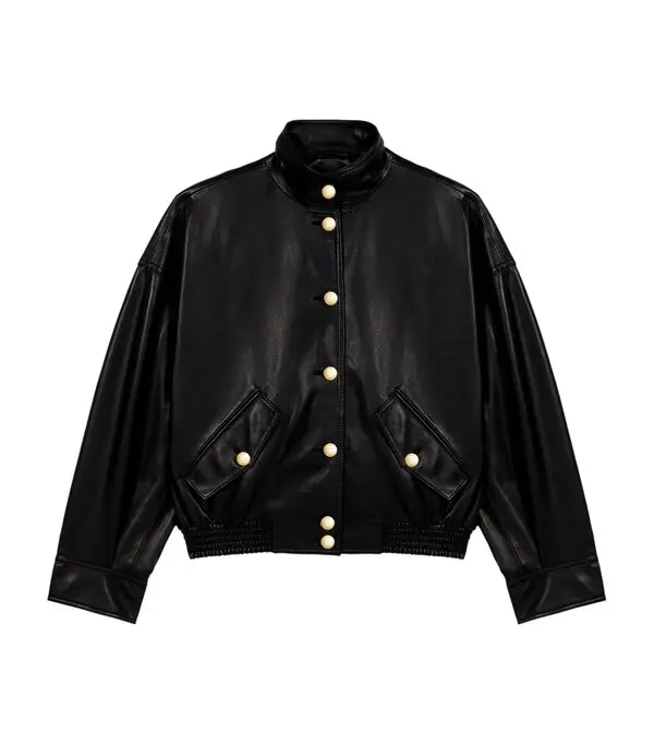 Maje Leather Funnel-neck Jacket