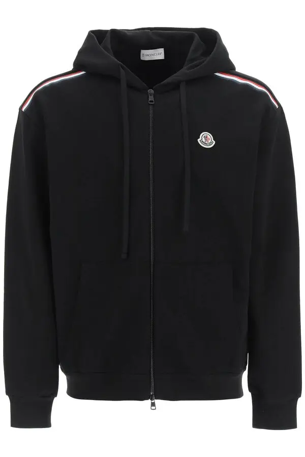 Moncler Tricolour Accent Zip-up Hoodie - Black