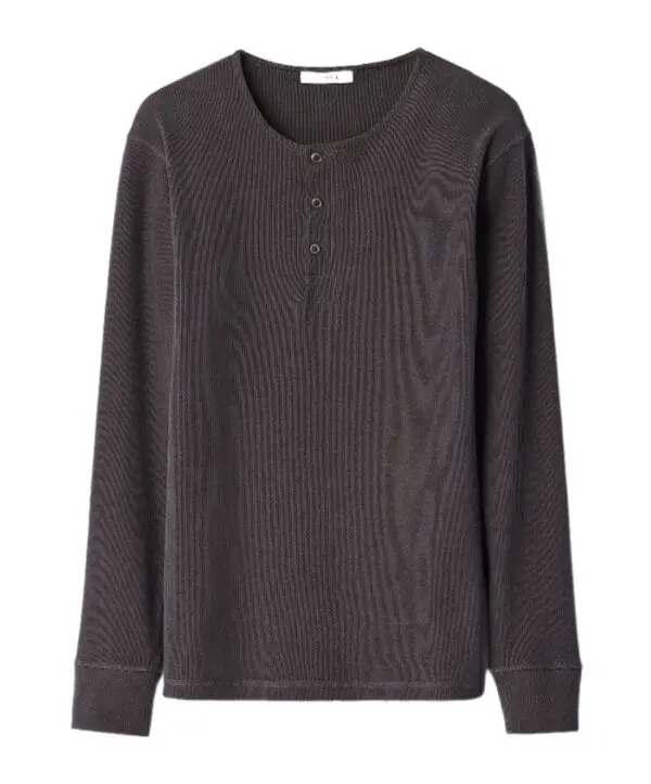 LEMAIRE Long-sleeve Henley T-shirt In Linen And Cotton Ribbed Jersey - Basalt