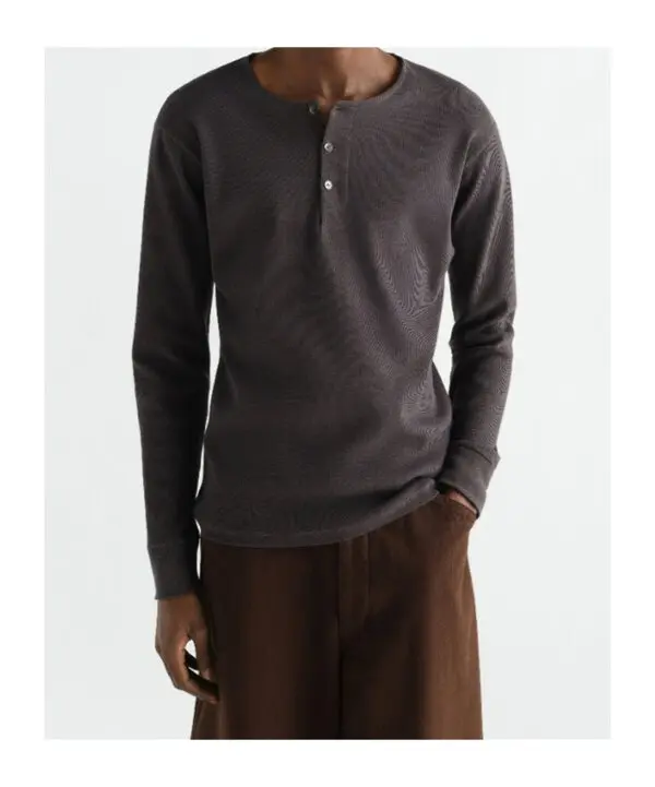 LEMAIRE Ribbed Henley Long Sleeve T-shirt - Basalt