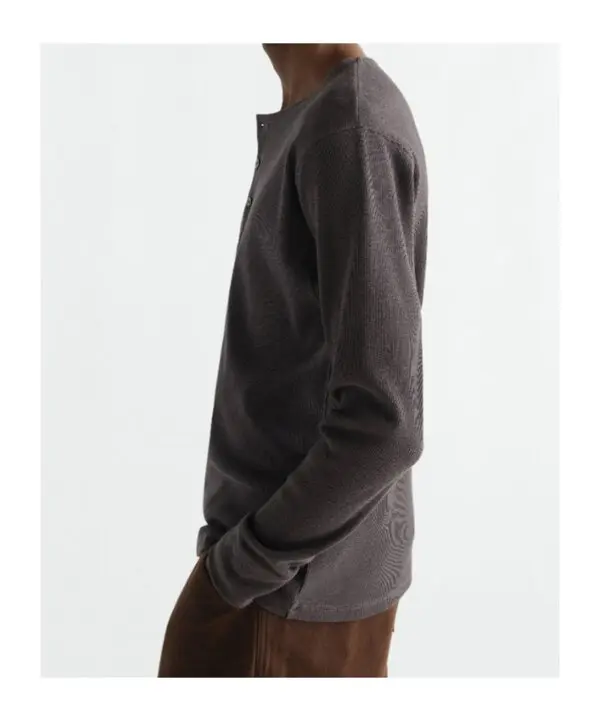 LEMAIRE Ribbed Henley Long Sleeve T-shirt - Basalt