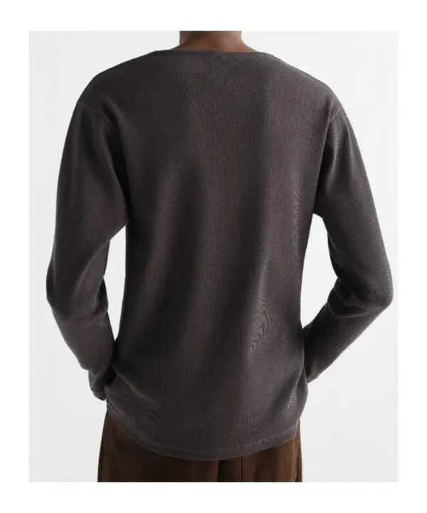 LEMAIRE Ribbed Henley Long Sleeve T-shirt - Basalt