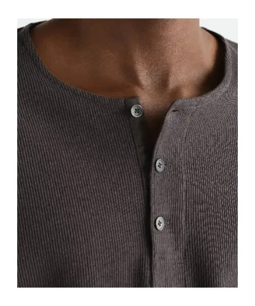 LEMAIRE Ribbed Henley Long Sleeve T-shirt - Basalt