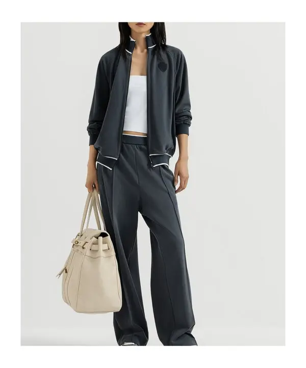 Brunello Cucinelli French Terry Sweatshirt With Stand Collar And Ribbed Details - Black