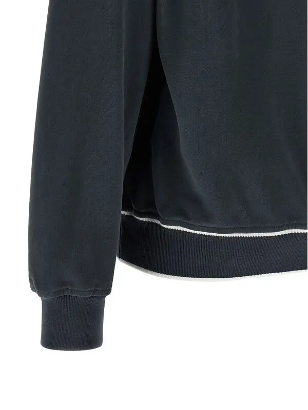 Brunello Cucinelli French Terry Sweatshirt With Stand Collar And Ribbed Details - Black