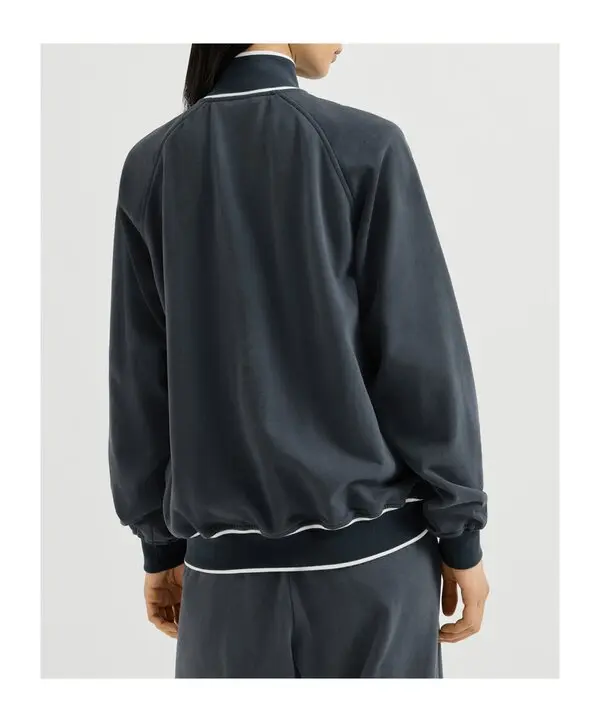 Brunello Cucinelli French Terry Sweatshirt With Stand Collar And Ribbed Details - Black