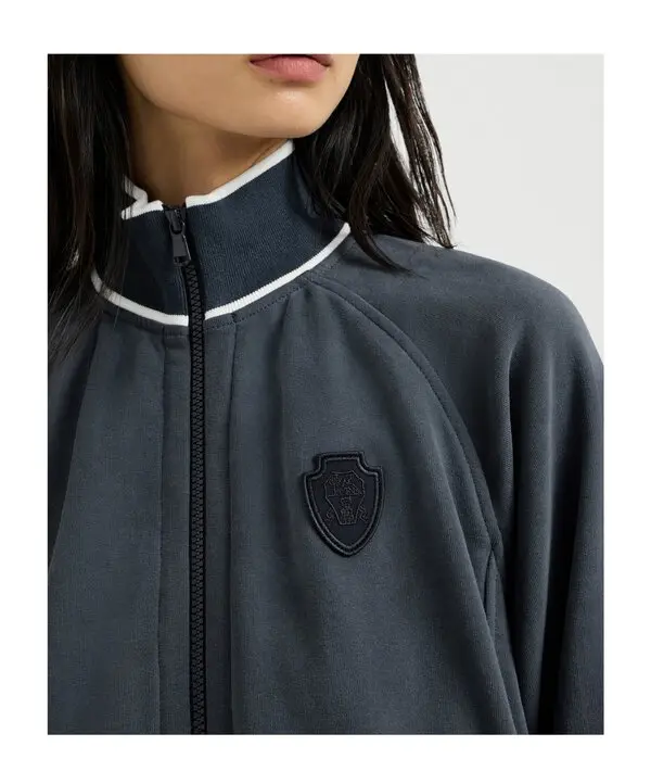 Brunello Cucinelli French Terry Sweatshirt With Stand Collar And Ribbed Details - Black