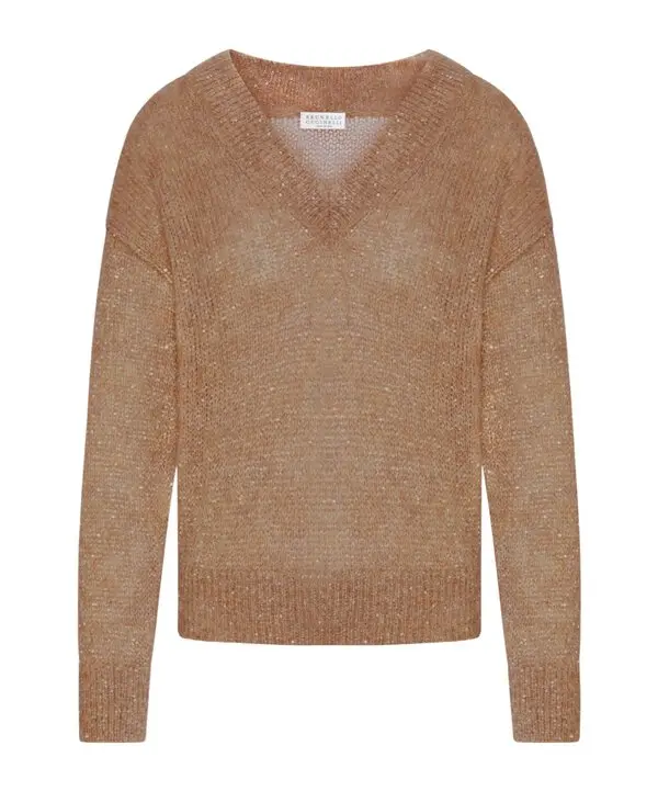 Brunello Cucinelli V-neck Long-sleeved Knit Top