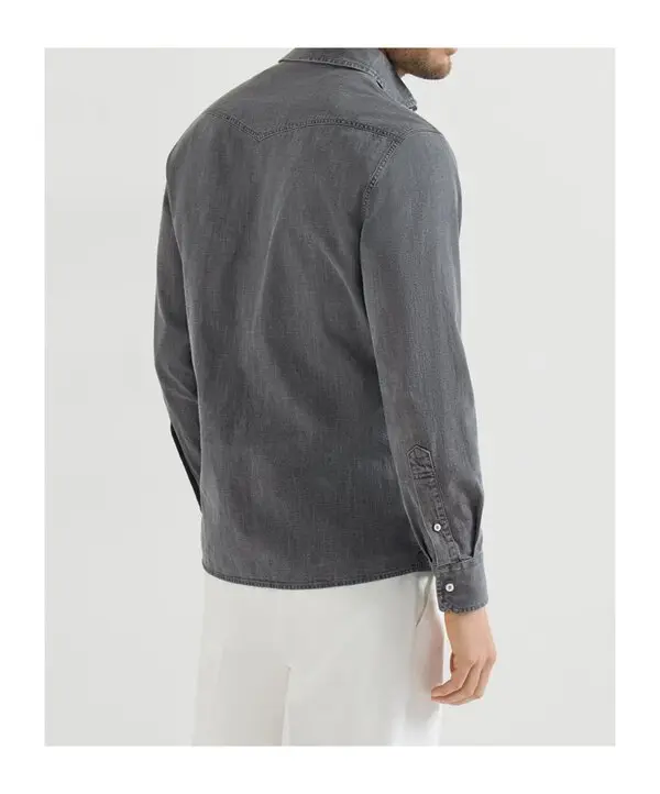 Brunello Cucinelli Lightweight Denim Easy-fit Western Shirt - Dark Gray