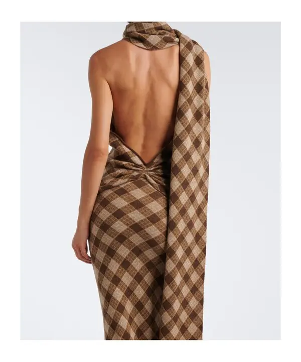AYA MUSE Plaid Halterneck Top With Scarf Detail