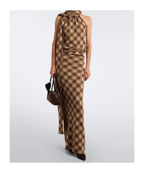 AYA MUSE Plaid Halterneck Top With Scarf Detail