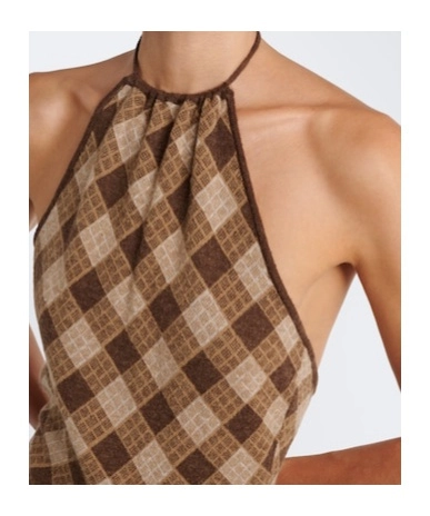 AYA MUSE Plaid Halterneck Top With Scarf Detail