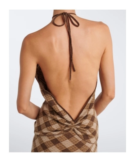 AYA MUSE Plaid Halterneck Top With Scarf Detail