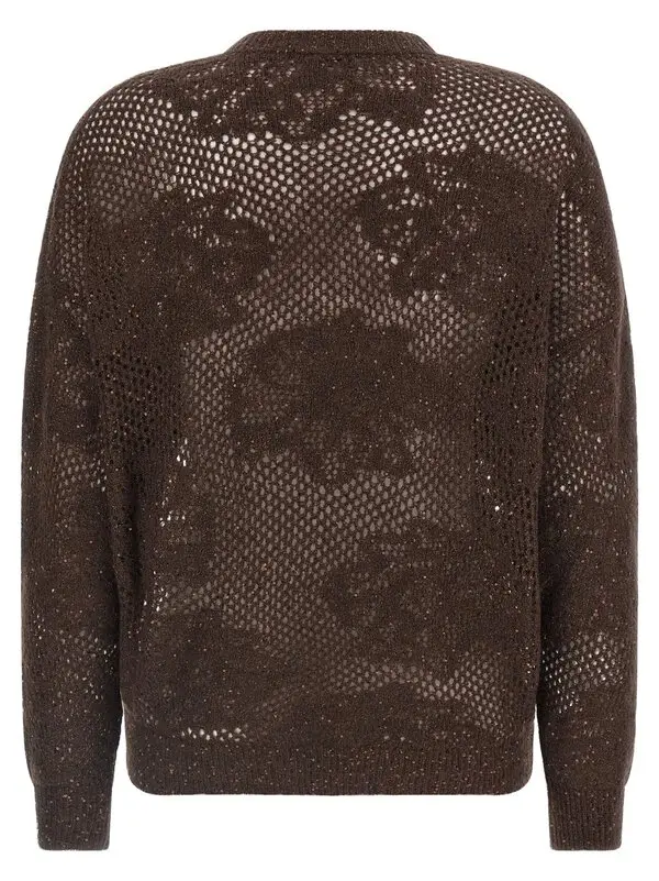 Brunello Cucinelli V-neck Floral Lace Sweater