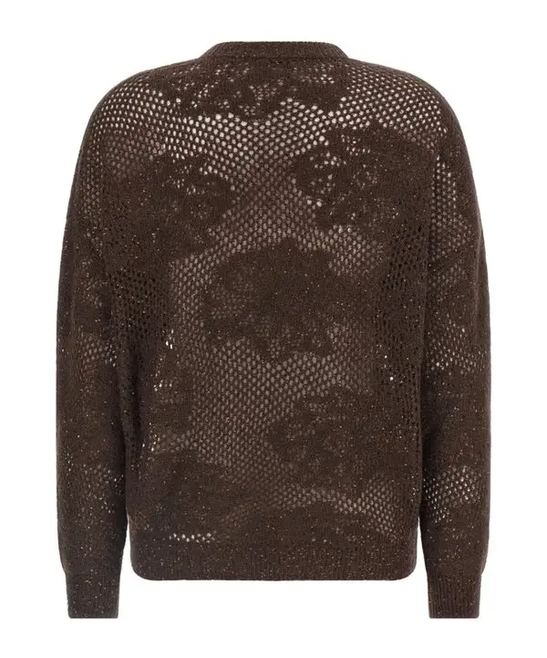 Brunello Cucinelli Floral Lace Knit Sweater - Black