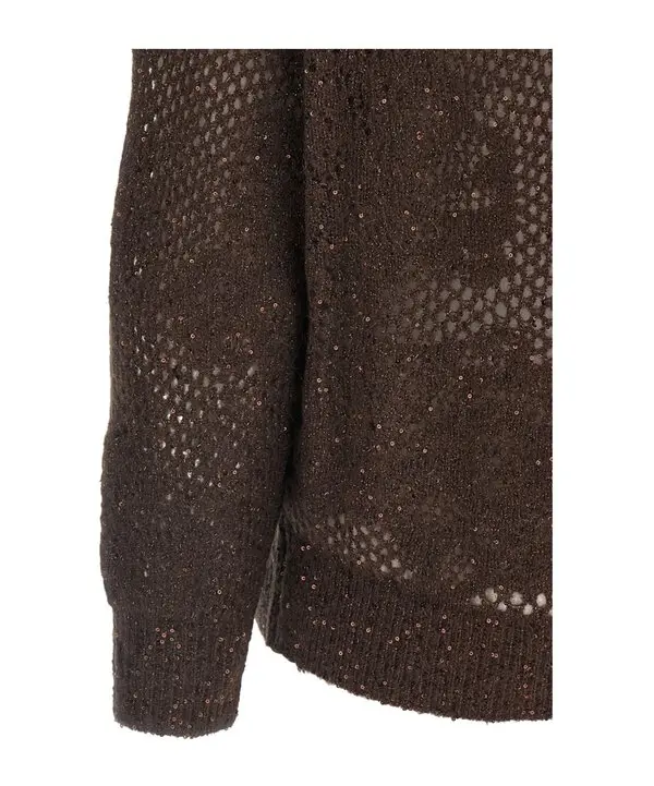 Brunello Cucinelli Floral Lace Knit Sweater - Black
