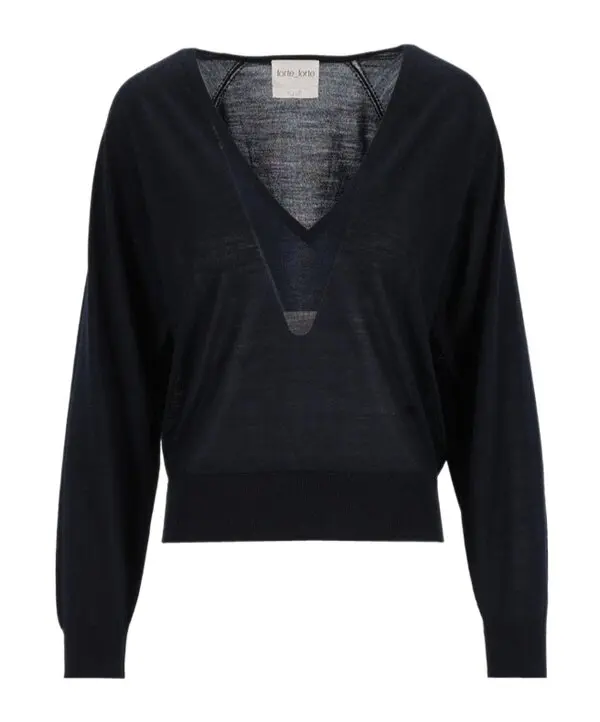 FORTE_FORTE Sheer V-neck Knitted Sweater