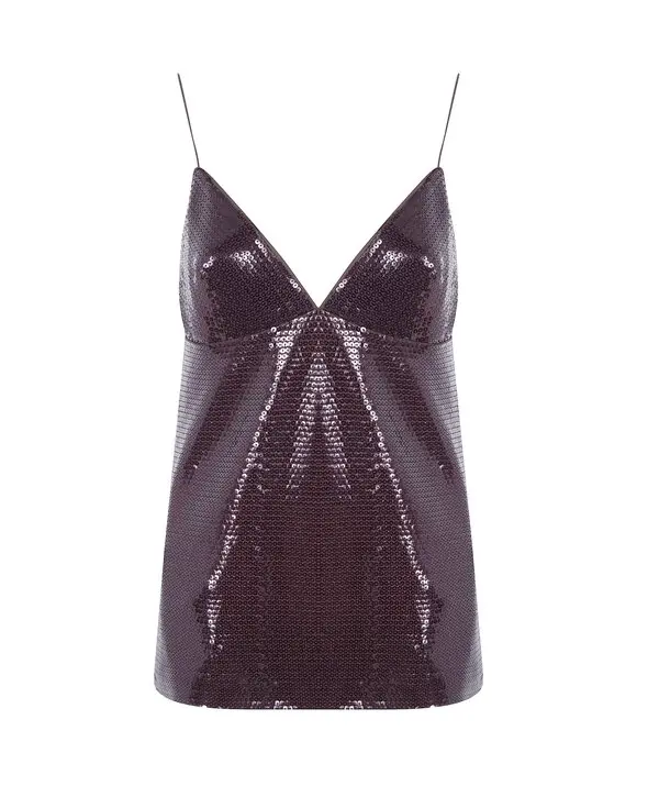 Alberta Ferretti Spaghetti Straps Glossy Sequin Top - Brown