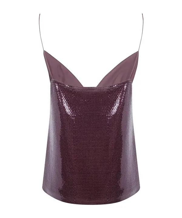 Alberta Ferretti Spaghetti Straps Glossy Sequin Top
