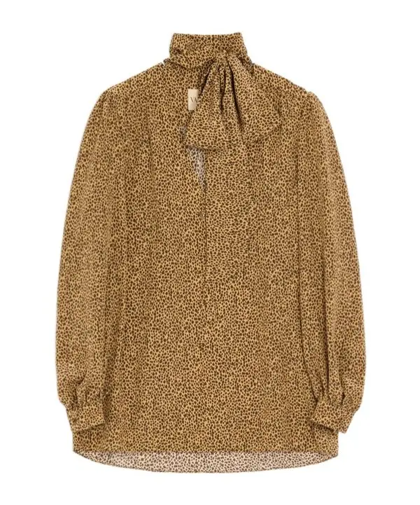 Valentino Garavani Crepe De Chine Shirt With Fauve Éclat Micromacula Print - Brown